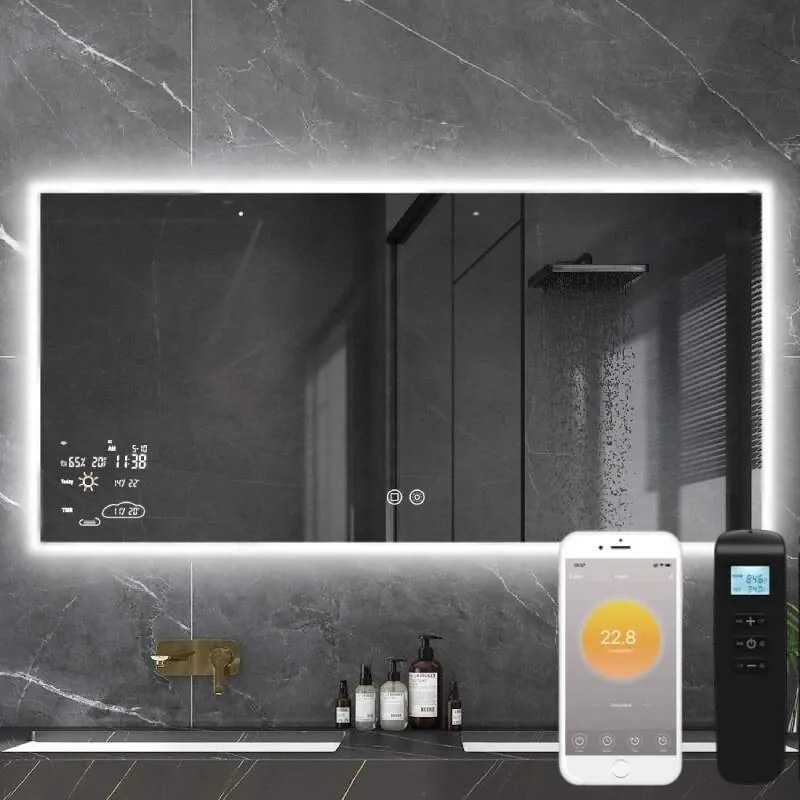 ByeCold | Chytré topné zrcadlo | LED světlo | 500W | 120x60 cm | WiFi termostat | Dálkový ovladač | Výhřevnost 9m² | IGT2-G1206-WLH-H