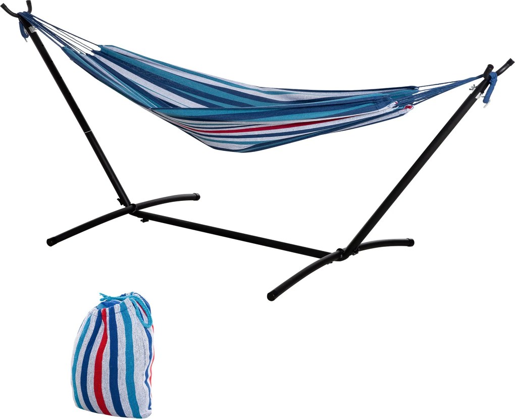 Houpací síť Outsunny s nosným stojanem 310x117 cm - kempinková houpací síť s přenosnou taškou, nastavitelná výška, nosnost 120 kg pro terasu a zahradu