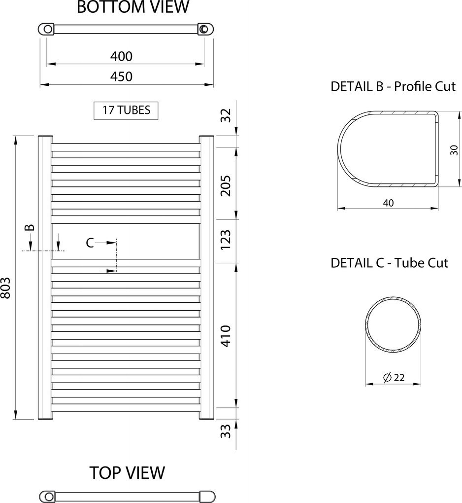 Aqualine Aqualine, ALYA topné těleso rovné 450x803mm, chrom, LLR101