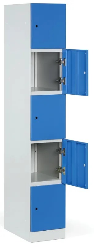 Šatní skříňka S1 s úložnými boxy, 5 boxů, 1850 x 300 x 500 mm, demont, RFID zámek, červené dveře