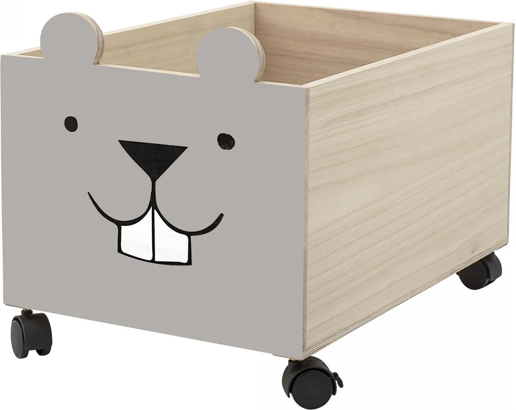 Bloomingville Dětský úložný box na kolečkách Little Beaver, hnědá barva, dřevo, plast