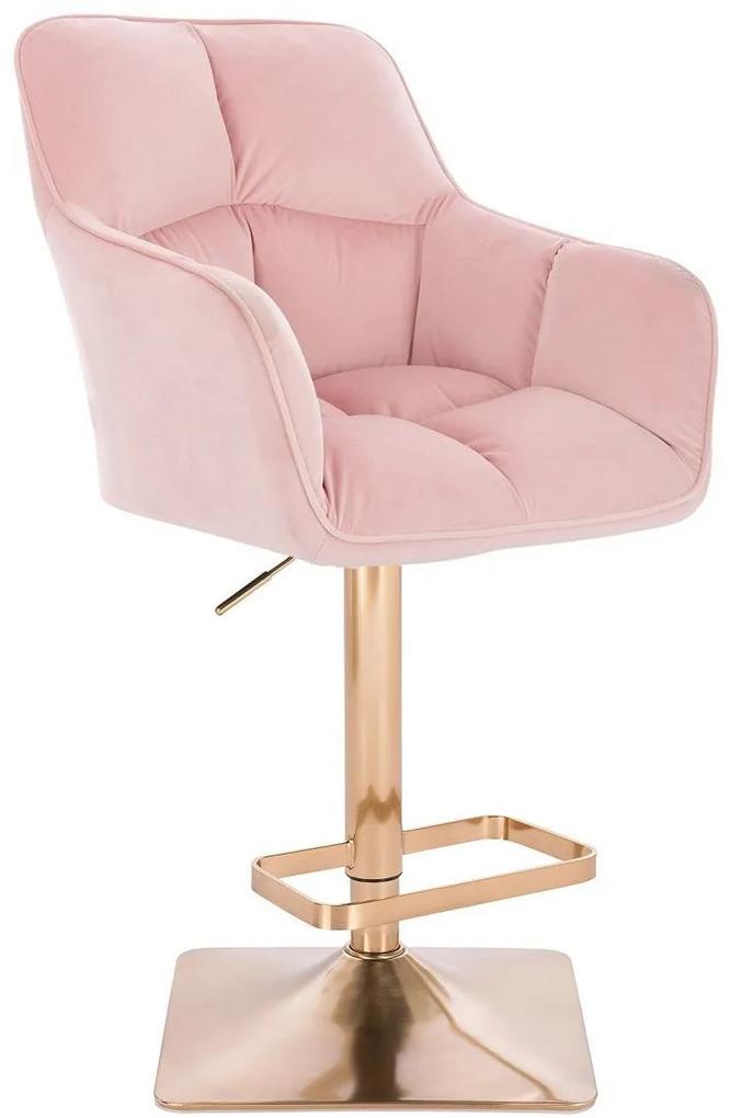 LuxuryForm Barová židle AMALFI VELUR na zlaté hranaté podstavě - růžová