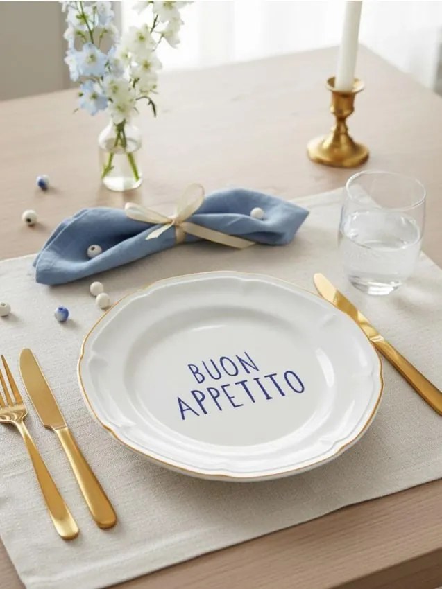 Sinsay - Keramický talíř s nápisem Buon Appetito - žlutá