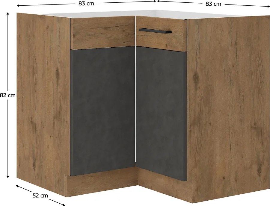 Spodní rohová skříňka, šedá matná / dub lancelot, VEGA 90x90 DN 1F BB