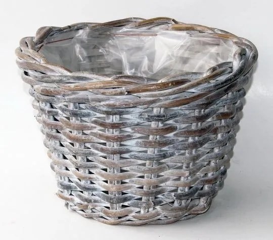 Kulatý ratanový květináč s bílou patinou - Ø29*20 cm