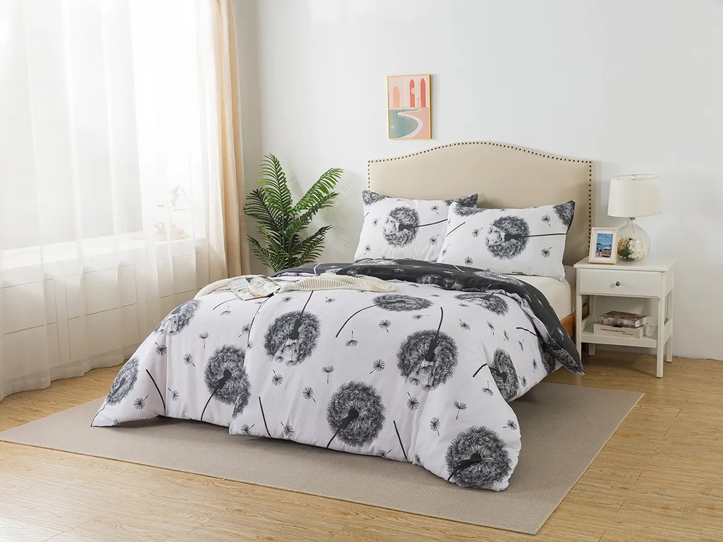 XPOSE® Prodloužené bavlněné povlečení PAMPELIŠKY DUO - šedé/bílé