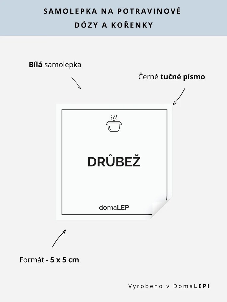 Samolepka na kořenky DRŮBEŽ bílá 5 × 5 cm tučné písmo