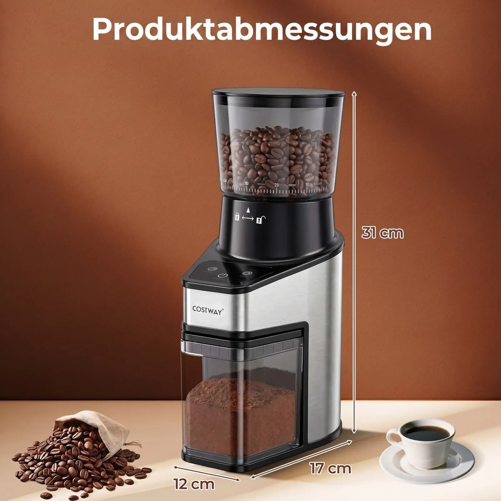 Costway Elektrický mlýnek na kávu s kónickým mlýnkem mlýnek na espresso s 60