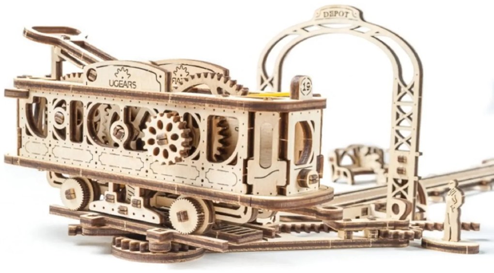 Ugears 3D dřevěné mechanické puzzle Mechanical Town tramvajová linka