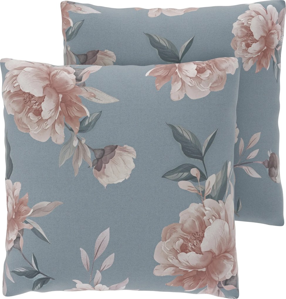Livarno® Potah na polštář Renforcé, 50 x 60 cm, 2 kusy (květiny / modré)