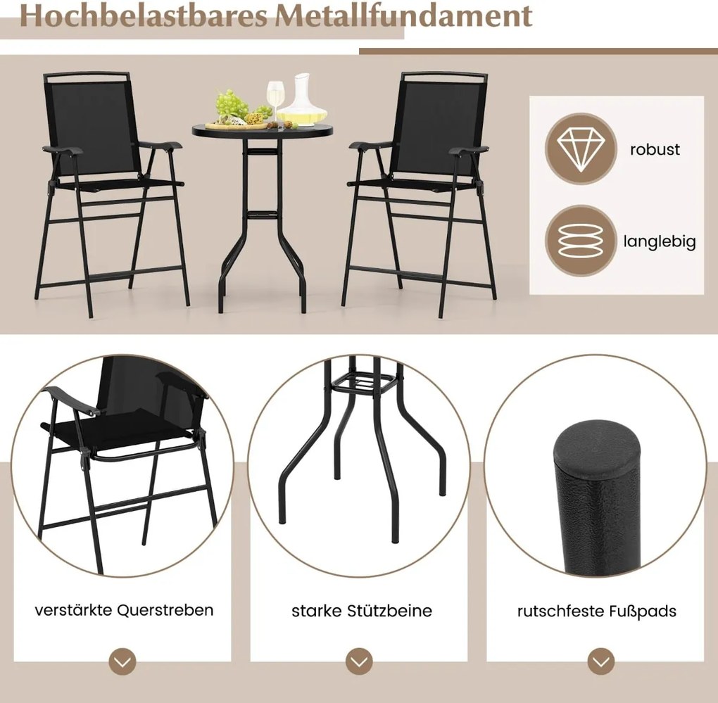 Costway Bistro stůl se 2 skládacími židlemi a otvorem na deštník 3dílný. Sada