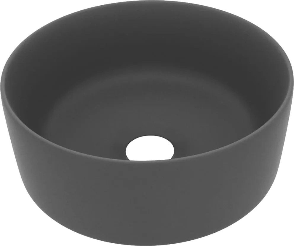 Luxusní umyvadlo kulaté matné tmavě šedé 40 x 15 cm keramické 147016