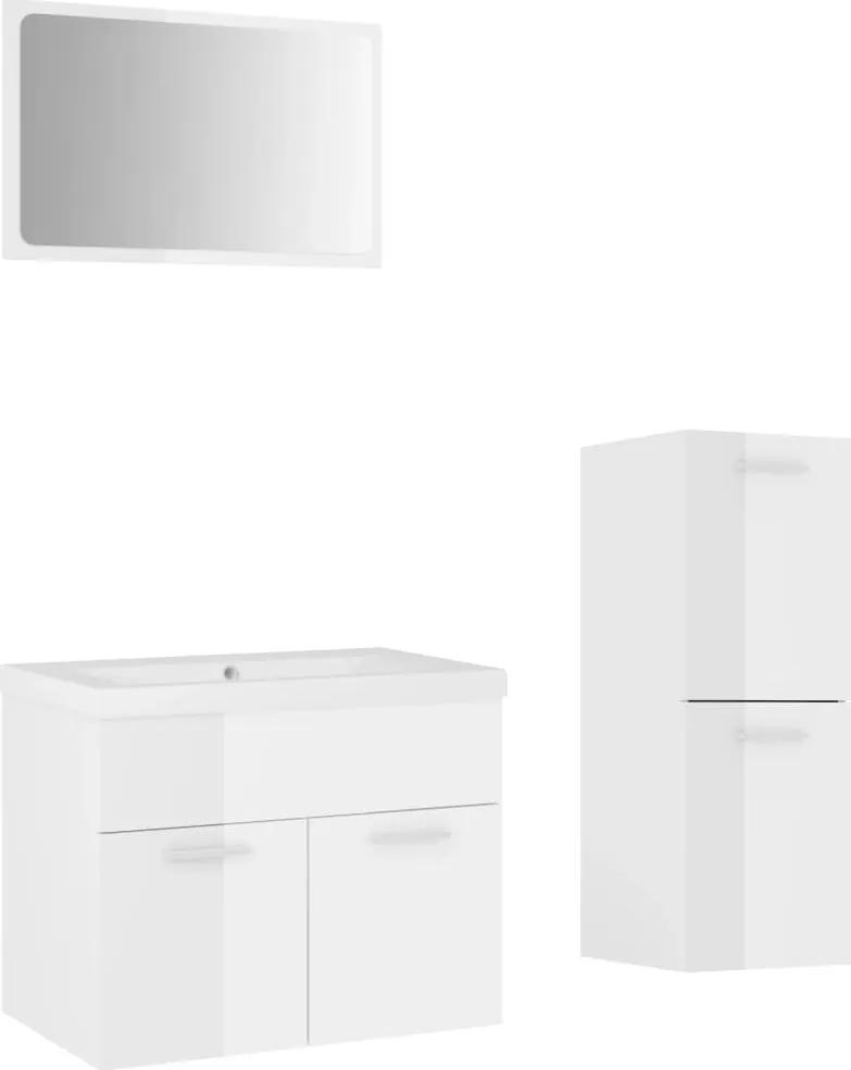 vidaXL Set koupelnového nábytku dřevotříska [3071184] Barva: bílá s vysokým leskem