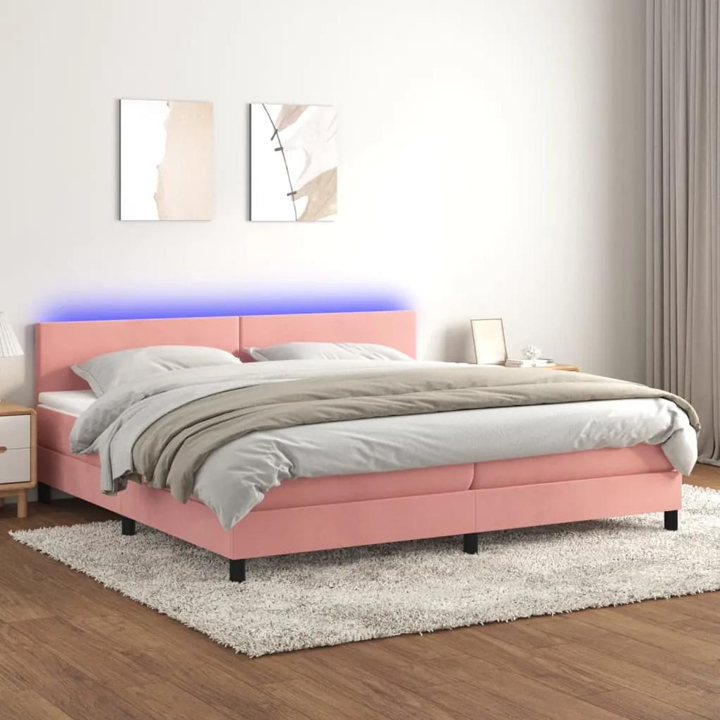 Box spring postel s matrací a LED růžová 200x200 cm samet,  3134308