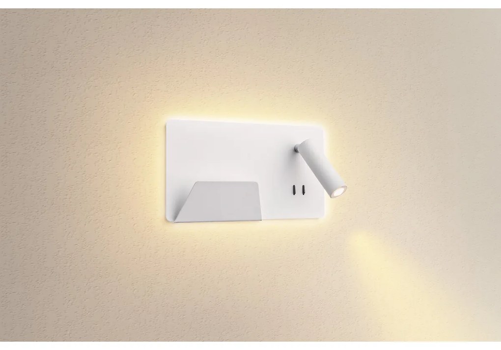 SLV Somnila Flex, nástěnné svítidlo k posteli, LED 13W 3000K, bílá, verze vlevo, USB přípojka