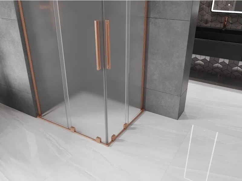 Mexen Velar L Duo, sprchový kout s posuvnými dveřmi 100 x 90 cm, 8mm sklo námraza, měděná matná, 871-100-090-02-33-65