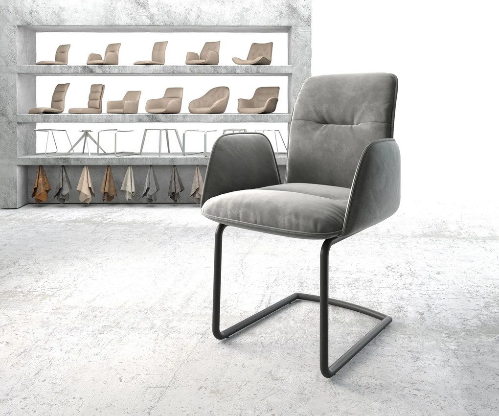 DELIFE Jídelní židle Vinja-Flex šedý samet konzolová podnož kulatá černá