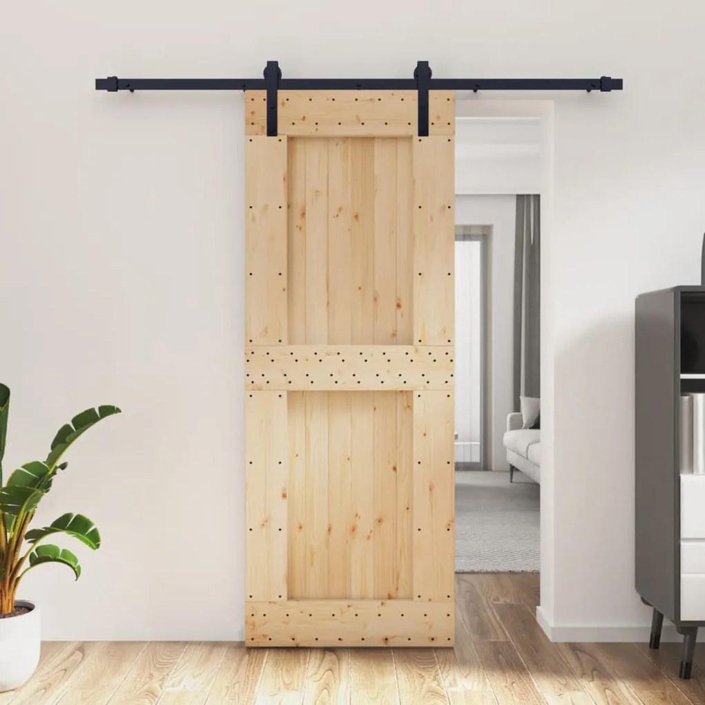 Posuvné Dveře S Kováním 80 X 210 Cm Masivní Borové Dřevo