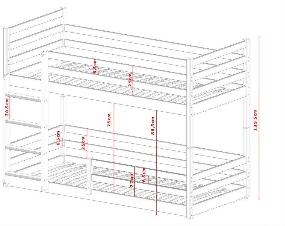 Legno Dětská patrová postel Minie šedá Rozměr (cm): 80x200