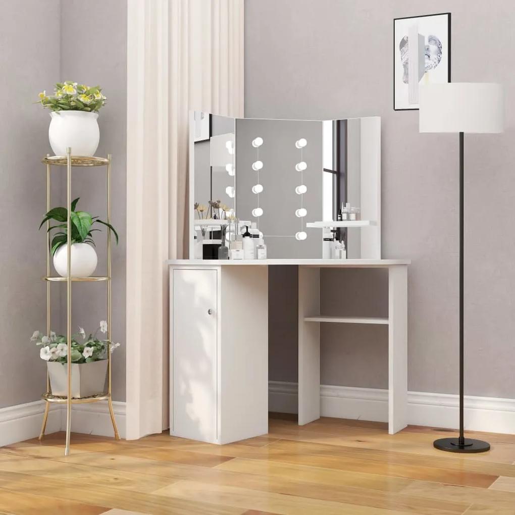 vidaXL Rohový toaletní stolek s LED světlem 111 x 54 x 141,5 cm [326535] Barva: Bílá
