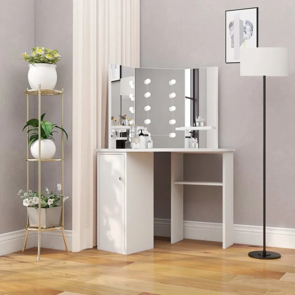 vidaXL Rohový toaletní stolek s LED světlem 111 x 54 x 141,5 cm [326535] Barva: Černá