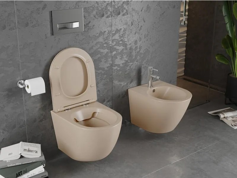 Mexen Lena wc mísa Rimless s pomalu klesající deskou slim, duroplast, matná cappuccino - 30224064