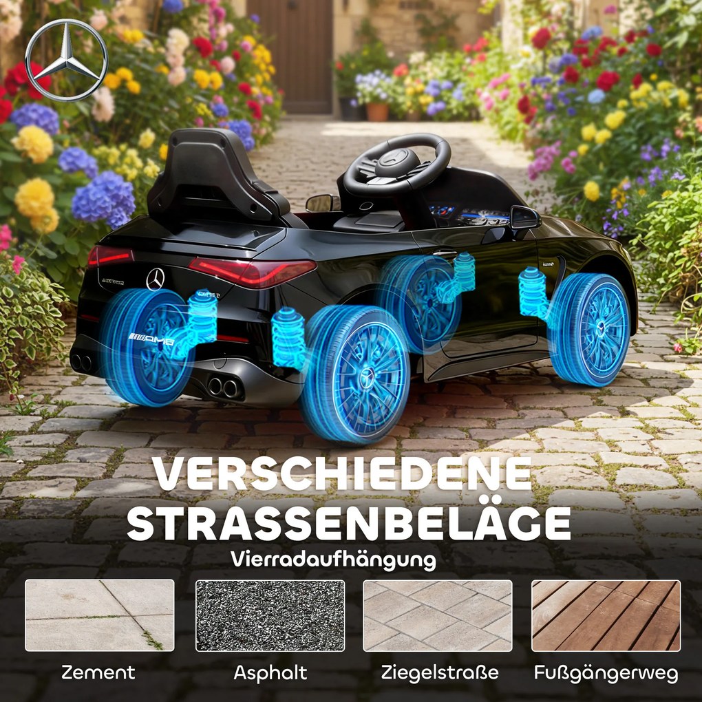 AIYAPLAY Dětské elektrické auto, design Mercedes, 12V motory, dálkové ovládání, LED světla, hudba, pro děti 3-6 let, černá