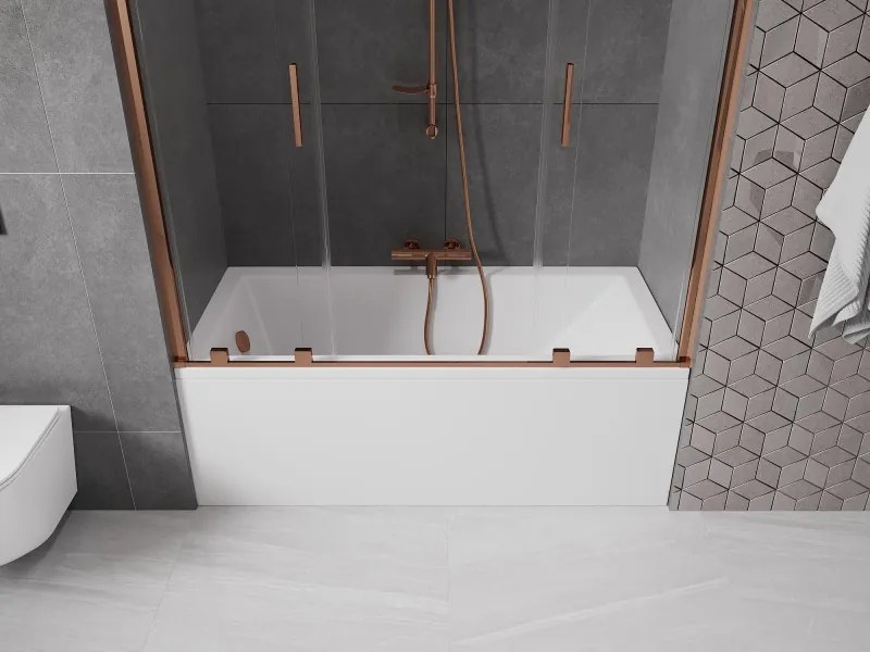 Mexen Velar Duo, 2-křídlová posuvná vanová zástěna 140 x 150 cm, 8mm čiré sklo, růžové zlato profil, 896-140-000-02-60
