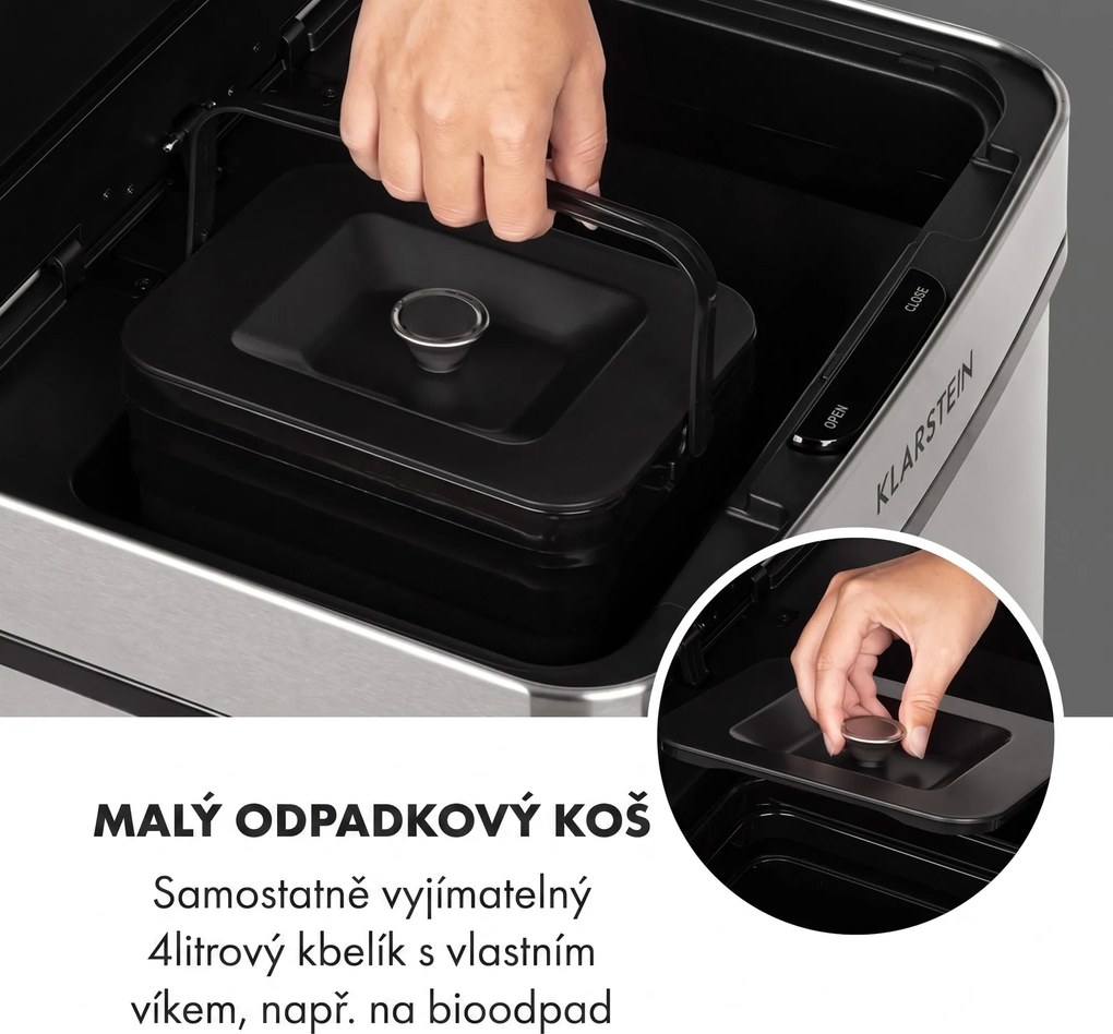 Klarstein TouchLess, odpadkový koš, senzor, 72 l, 4 nádoby, ABS / PP / ušlechtilá ocel