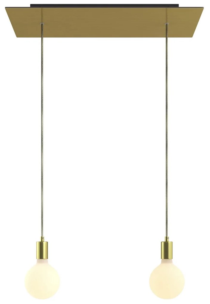creative cables Závěsná lampa se 2 světly, s obdélníkovým XXL baldachýnem Rose-one, textilním kabelem a kovovými komponenty Barva: Hladký mosazný dibond