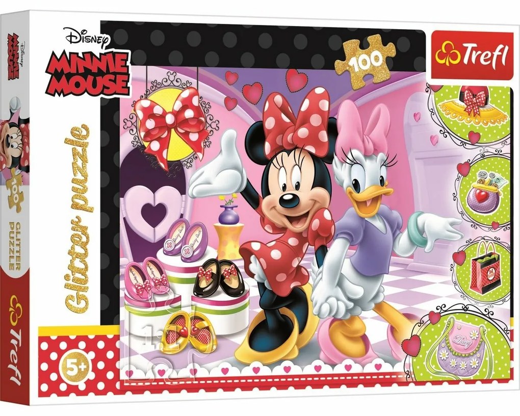 Trefl Třpytivé puzzle Minnie a Daisy, 100 dílků