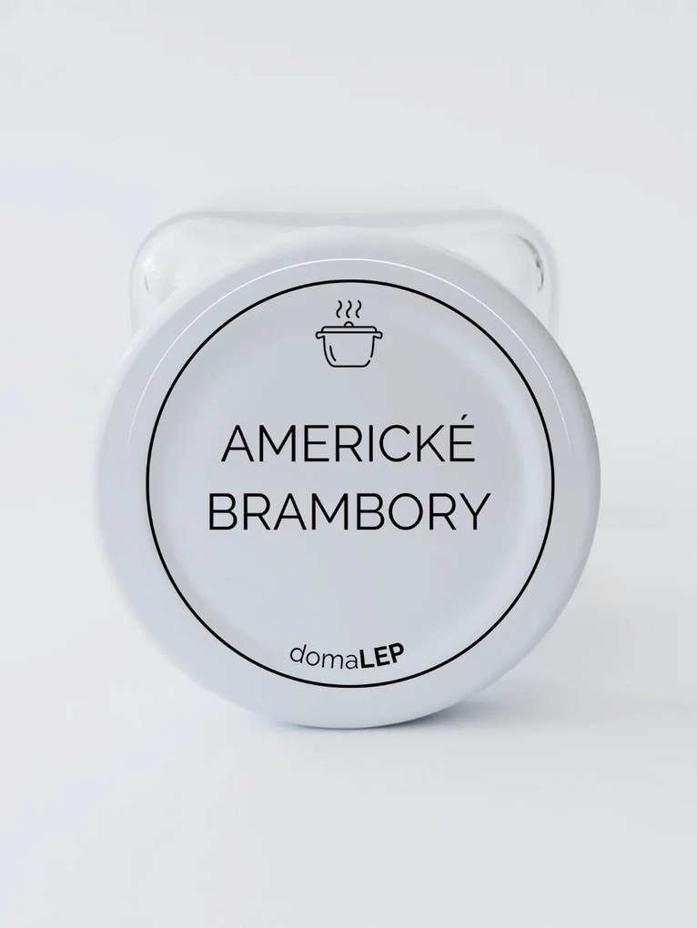 Samolepka na kořenky AMERICKÉ BRAMBORY průhledná 5 cm základní písmo