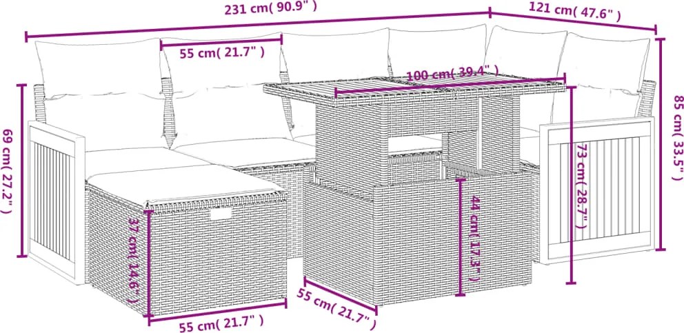 7dílná zahradní sedací souprava s poduškami béžová polyratan 3276251