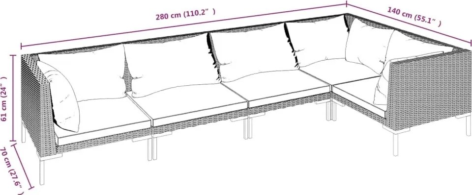 vidaXL 5dílná zahradní sedací souprava a podušky polyratan tmavě šedá [3099838]