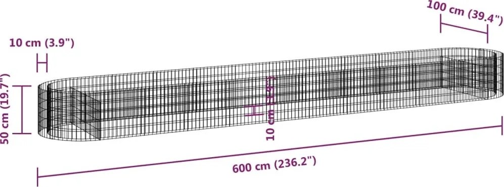 vidaXL Gabionový vyvýšený záhon pozinkované železo 600 x 100 x 50 cm [152044]