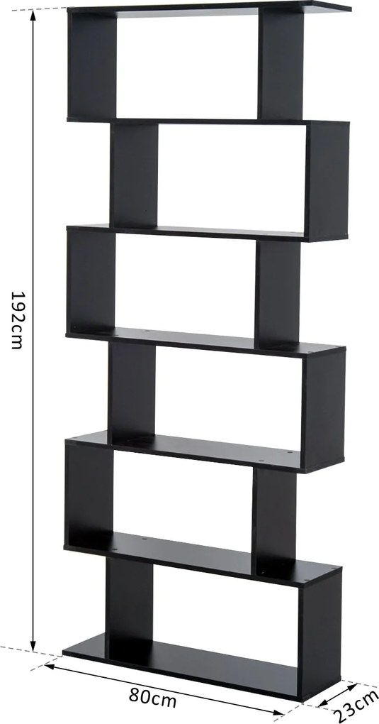 HOMCOM Moderní Knihovna se 6 Policemi pro Jídelnu, Obývací Pokoj a Kancelář 80x23x192 cm Černá