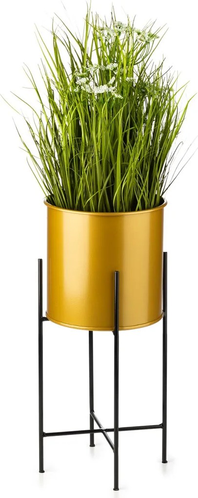 KOVOVÝ KVĚTINÁČ SE STOJÁNEM GLAMOUR 55X24 CM ZLATÁ/ČERNÁ