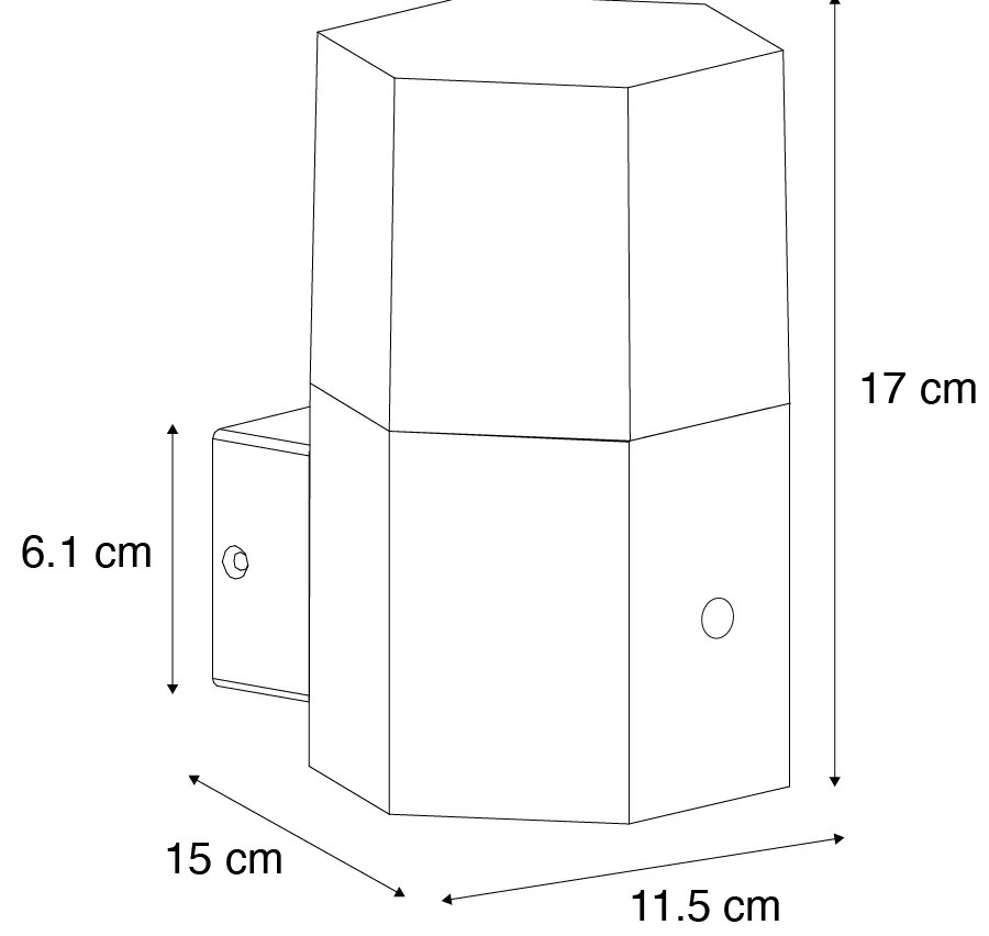 Venkovní nástěnné svítidlo černé s kouřovým sklem šestiúhelník a senzorem soumraku - Dánsko