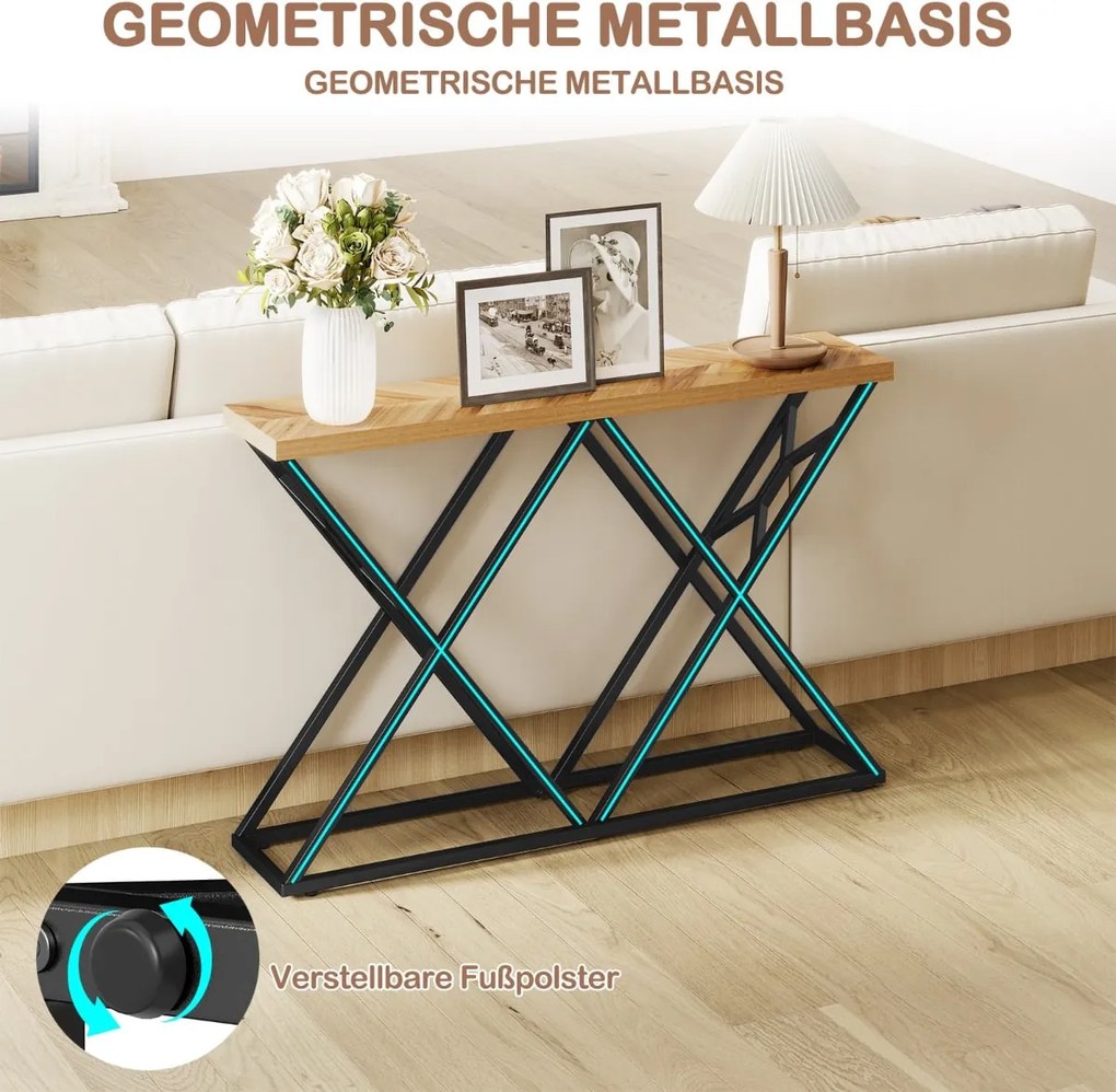 Costway 140 cm Konzolový stůl Farmhouse Entry Table s geometrickou kovovou