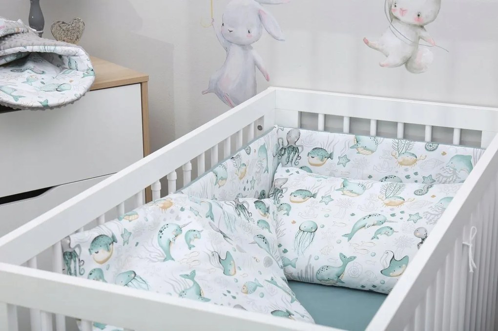 Dětské bavlněné povlečení do postýlky 120x90 cm BABYMAM PREMIUM - Mořský svět