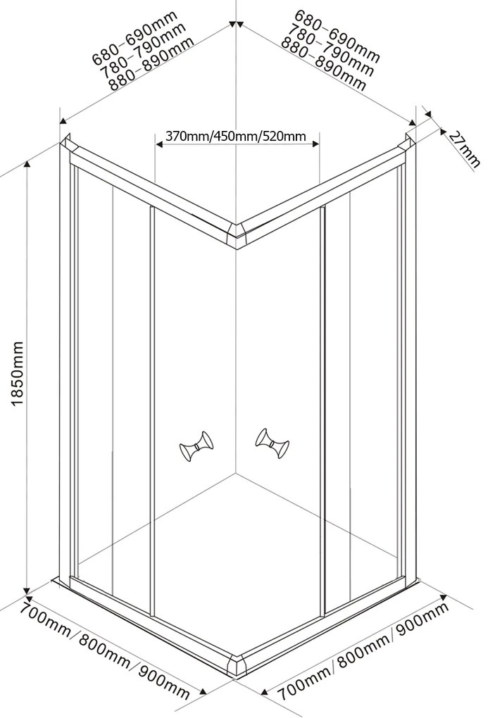 Aqualine Alain BTQ900 sprchový kout čtvercová 90 x 90 cm