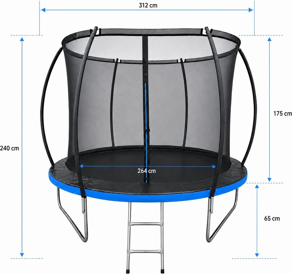 TRENDIE Trampolína s vnitřní sítí 312 cm modrá + žebřík