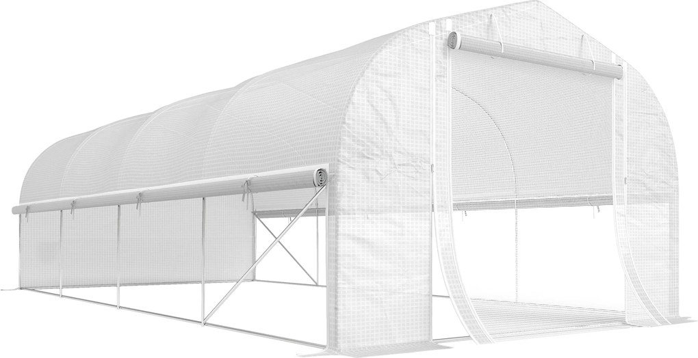 Fóliový skleník Outsunny 6 x 3 x 2 m s 8 okny a dveřmi, rolovací boční stěny, tunelový skleník na rajčata z fólie odolný proti UV záření s pozinkovan…