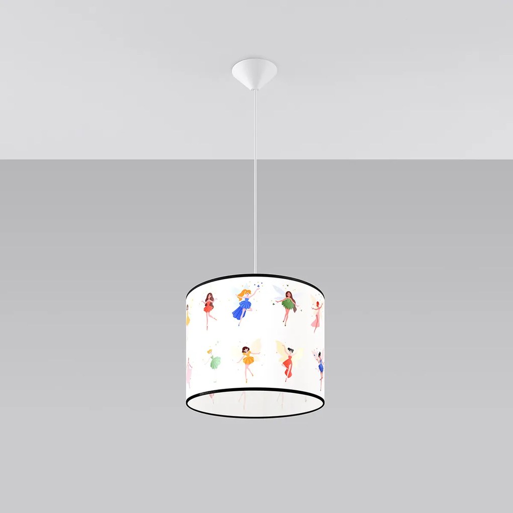 Dětské závěsné svítidlo Fairy, 1x plastové stínítko se vzorem, (fi 30cm)