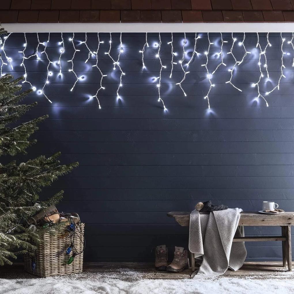Venkovní LED vánoční závěs Délka světelné části + délka přívodního kabelu a počet LED: 15m+5m, 750 LED, 8 programů, s dálkovým ovládačem, s časovačem…