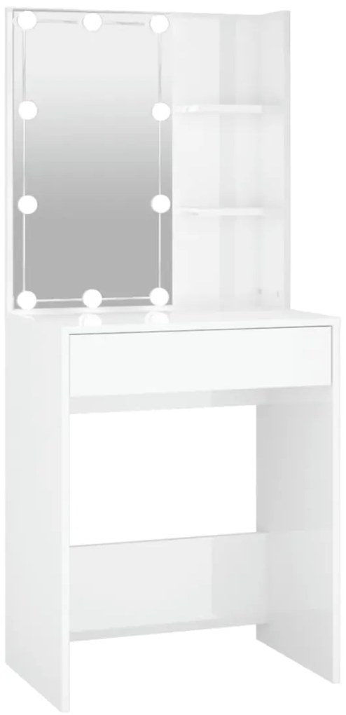 vidaXL Toaletní stolek s LED lesklý bílý 60x40x140cm