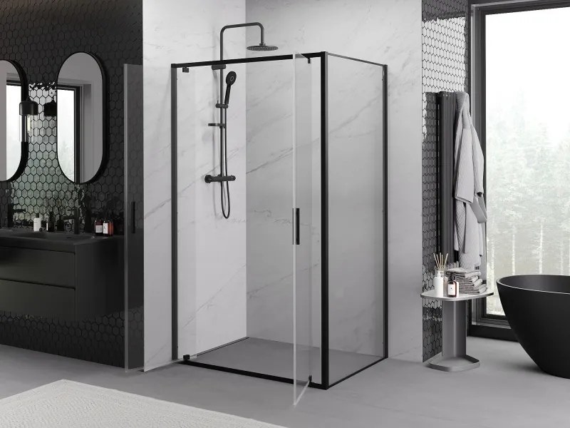 Mexen Exo, výklopná sprchová kabina, dveře 110 cm + boční stěna 95 cm, transparentní sklo, černá, 8182-110-095-70-00