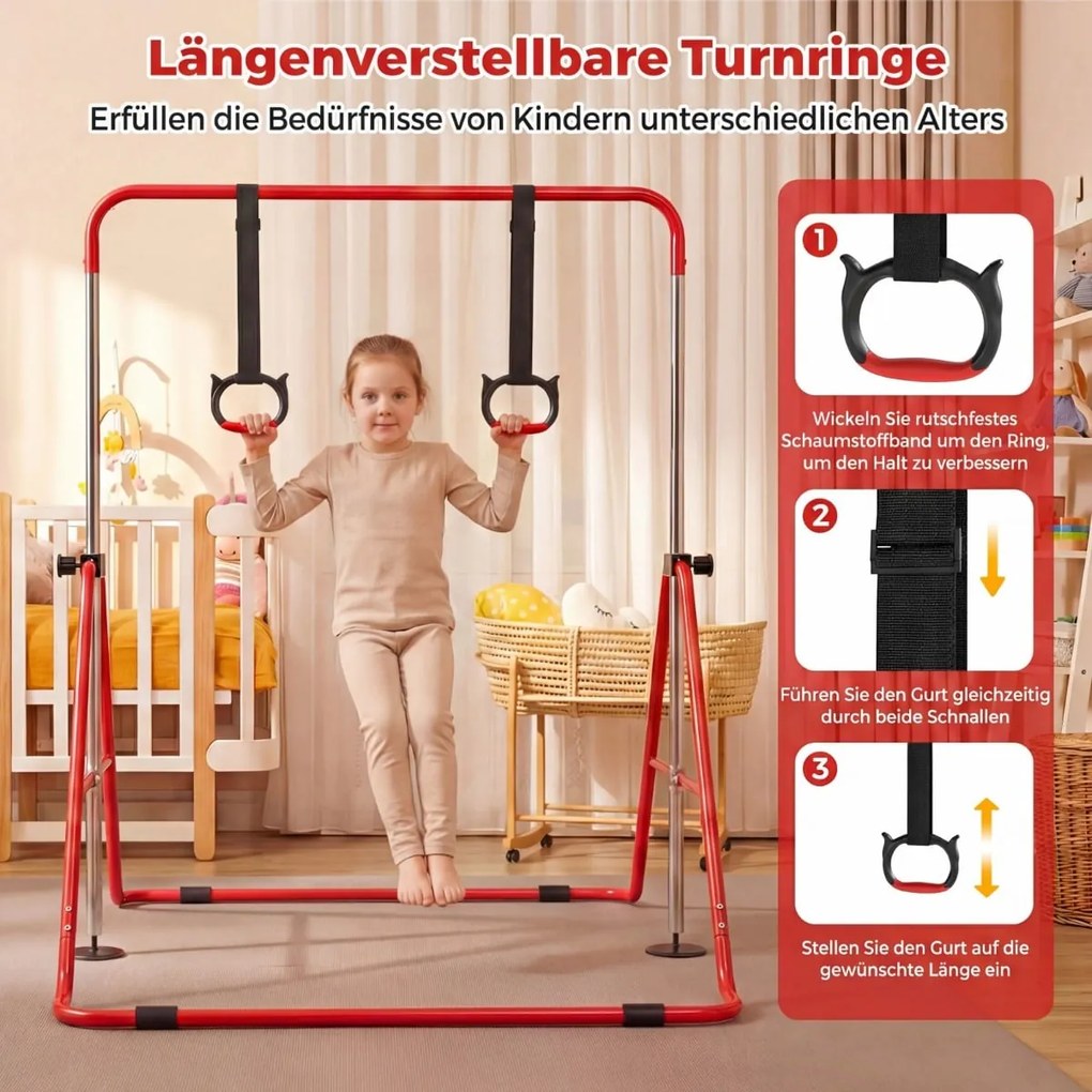 Costway Dětská skládací gymnastická tyč s 4 nastavitelnou výškou a gymnastickými