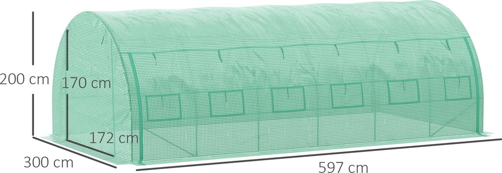 Outsunny polytunelový skleník 6x3x2m s UV ochranou, průchozí, rolovací kryty z trubkové oceli, zelený | Aosom.de
