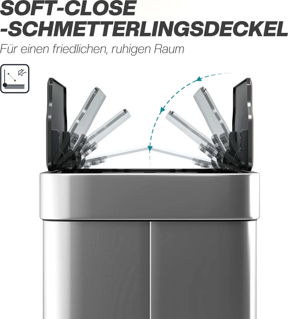 Senzorový odpadkový koš, objem 55 l, motýlkové víko, automatické otevírání, nerezová ocel, stříbrná barva